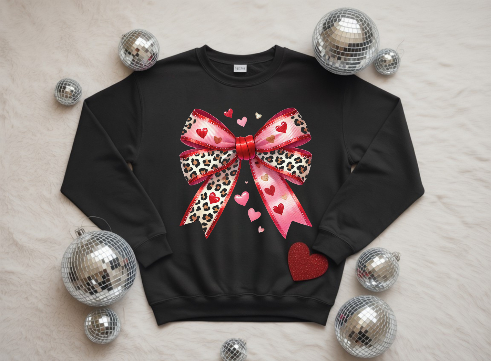 Valentines Day Bow with Leopard Spots Sweatshirt – Amanda's Custom Wear ...